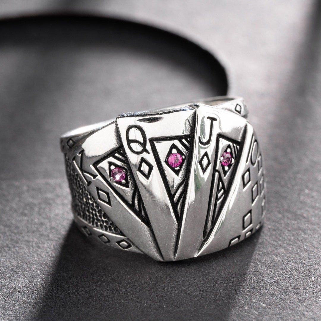 Silver Poker Ring Playing Card Ring Ace of Spades Ring Streetwear Ring ...