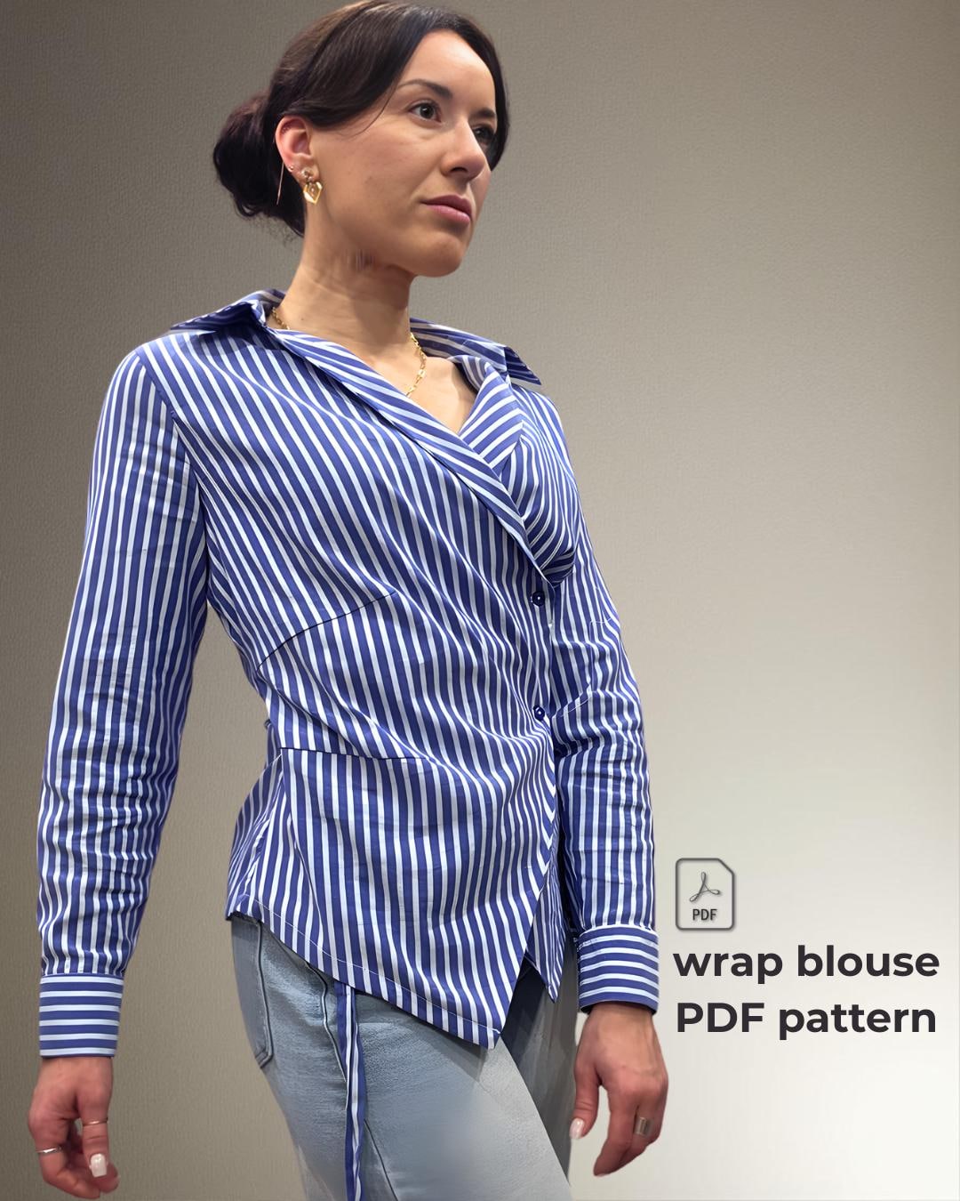 Wrap Top Sewing Pattern PDF, Asymmetrical Wrap Blouse Pattern, Women ...
