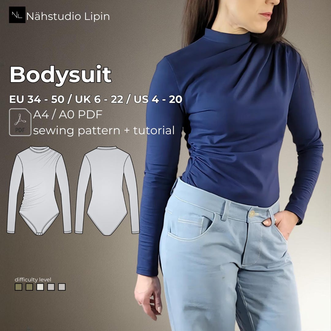 Bodysuit Sewing Pattern With Tutorial, Sizes EU 34 - 50, Long Sleeves ...