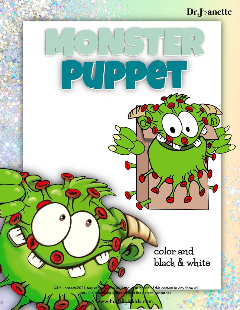 Monster Paper Bag Puppet, Printable Coloring Puppet Kit / Preschool ...