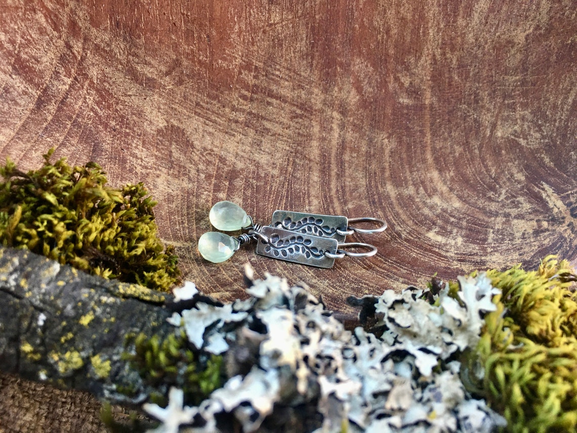 Prehnite Sterling Silver Branch Leaves Earrings N5 Leaf - Etsy