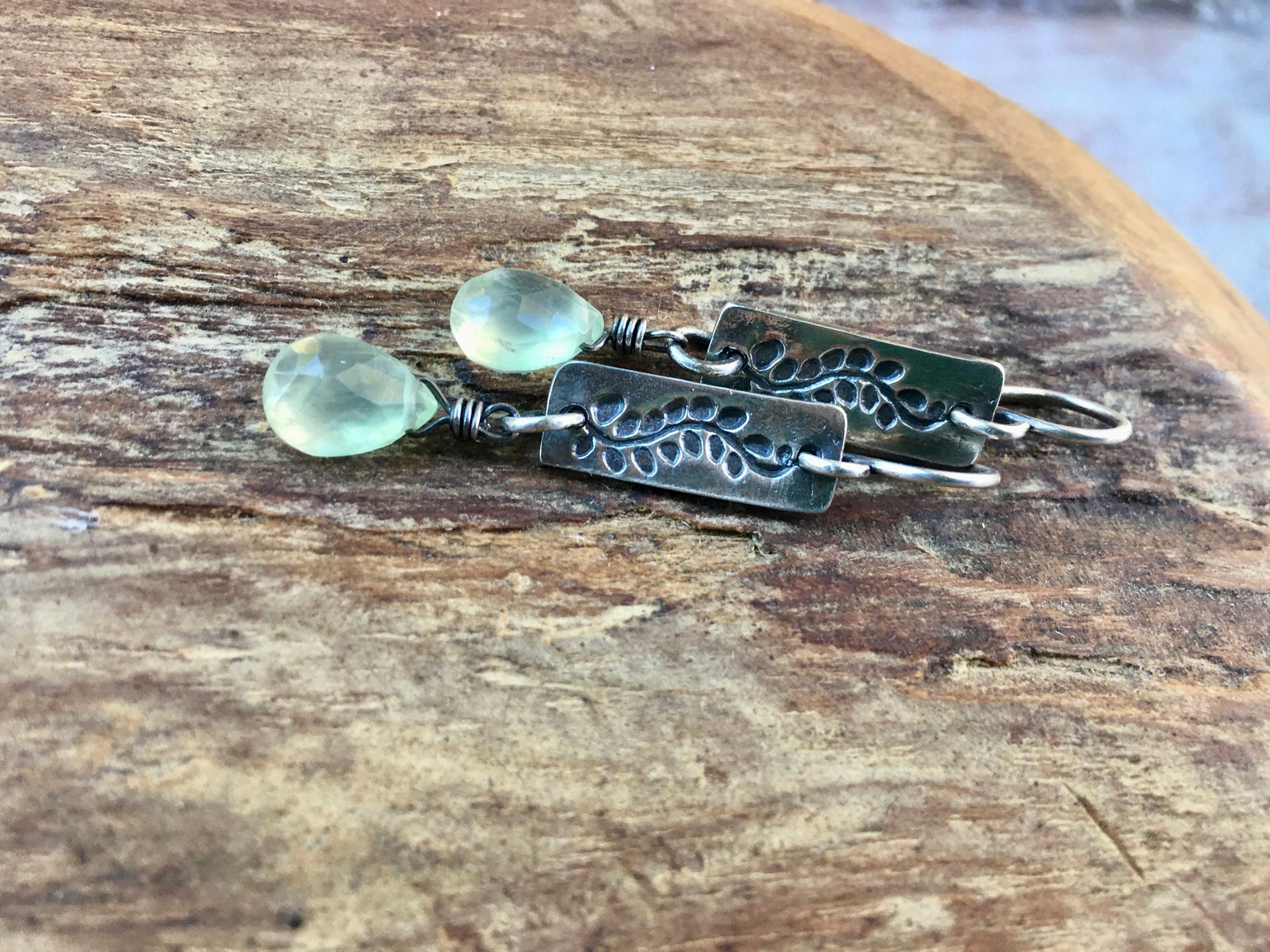 Prehnite Sterling Silver Branch Leaves Earrings N5 Leaf - Etsy