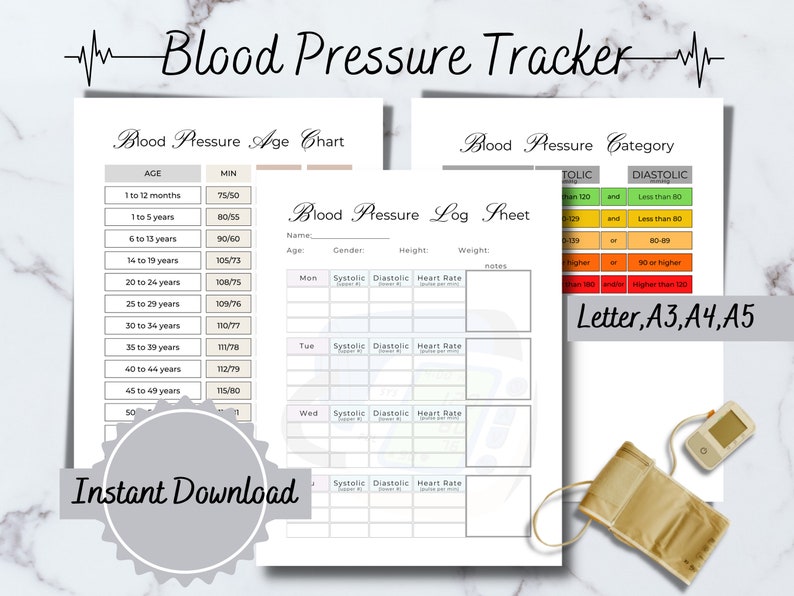 Blood Pressure Tracker, Printable Track Blood Pressure, Health Tracker ...