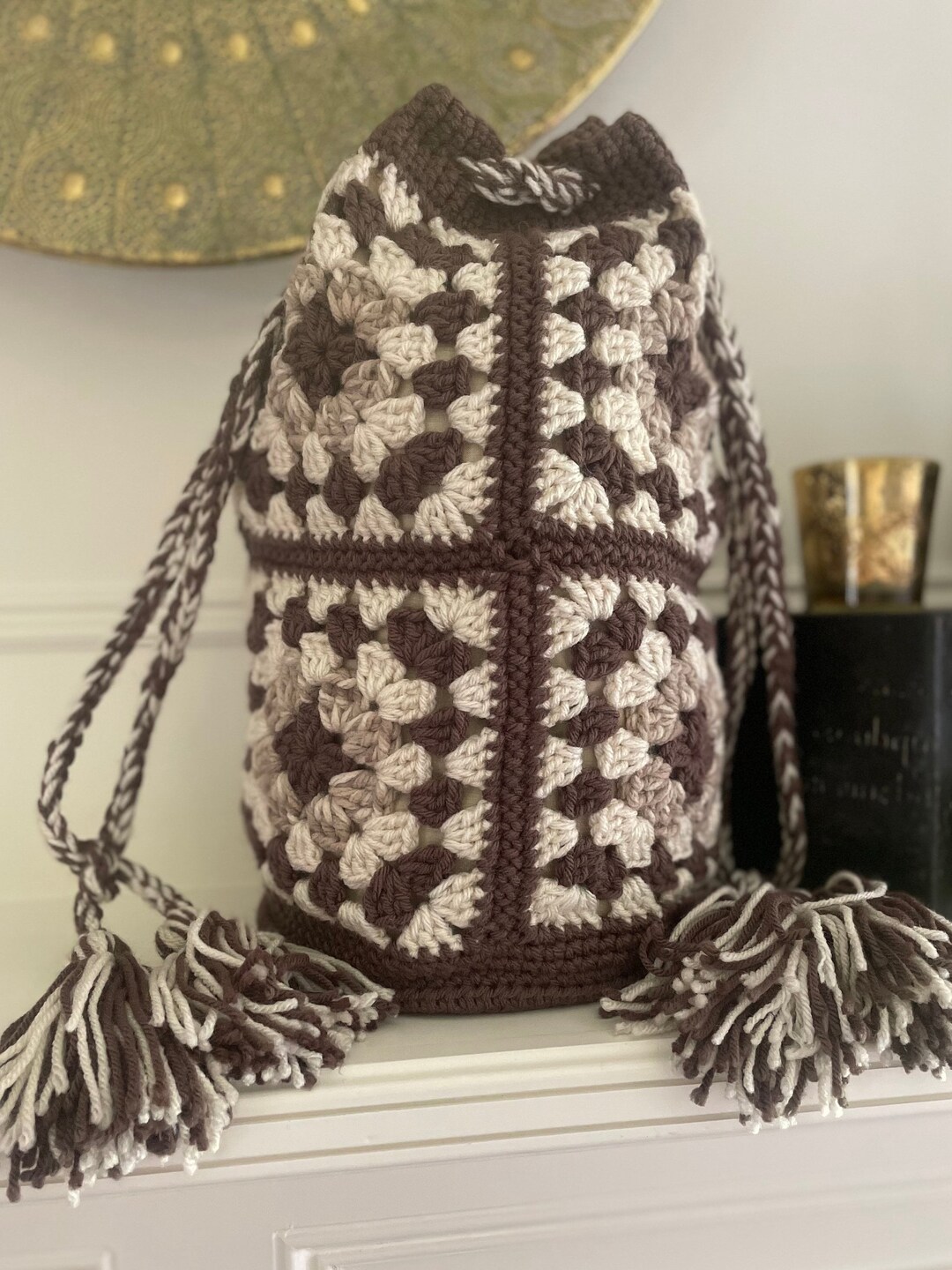 Granny Square Drawstring Bag / Crochet Drawstring Bag / Crochet Bag ...