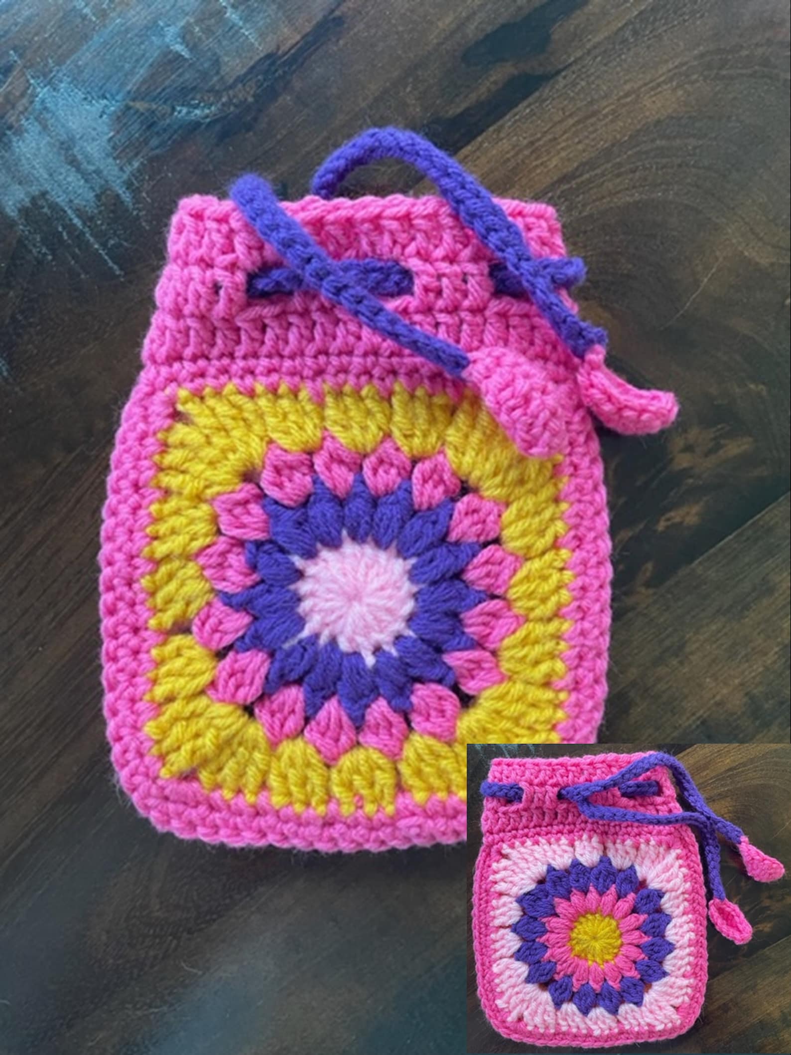 Granny Square Crochet Pouch / Crochet Drawstring Pouch / - Etsy