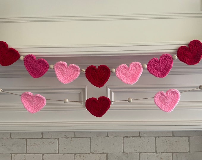Crochet Heart Garland (7 Large Hearts) - Anniversary - Love - Showers ...