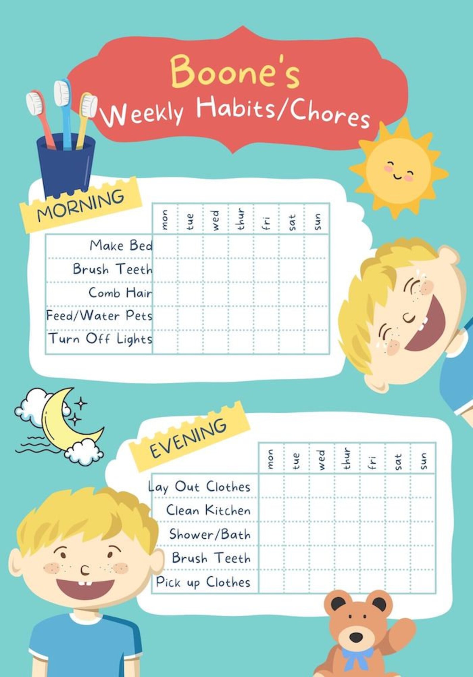 Personalized Chore/habit Chart for Children: A Month Printed and ...