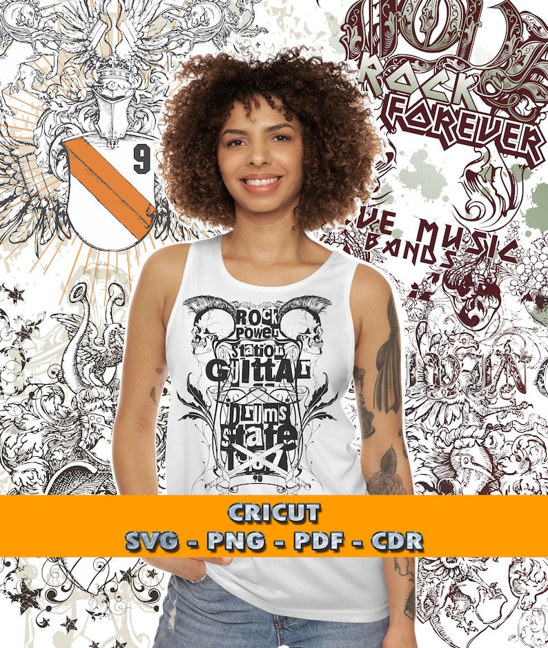 Rock and Roll Png, Punk Rock Svg, Paquete De Diseño Para Fiesta De Rock and Roll, CDR, PNG, SVG ...