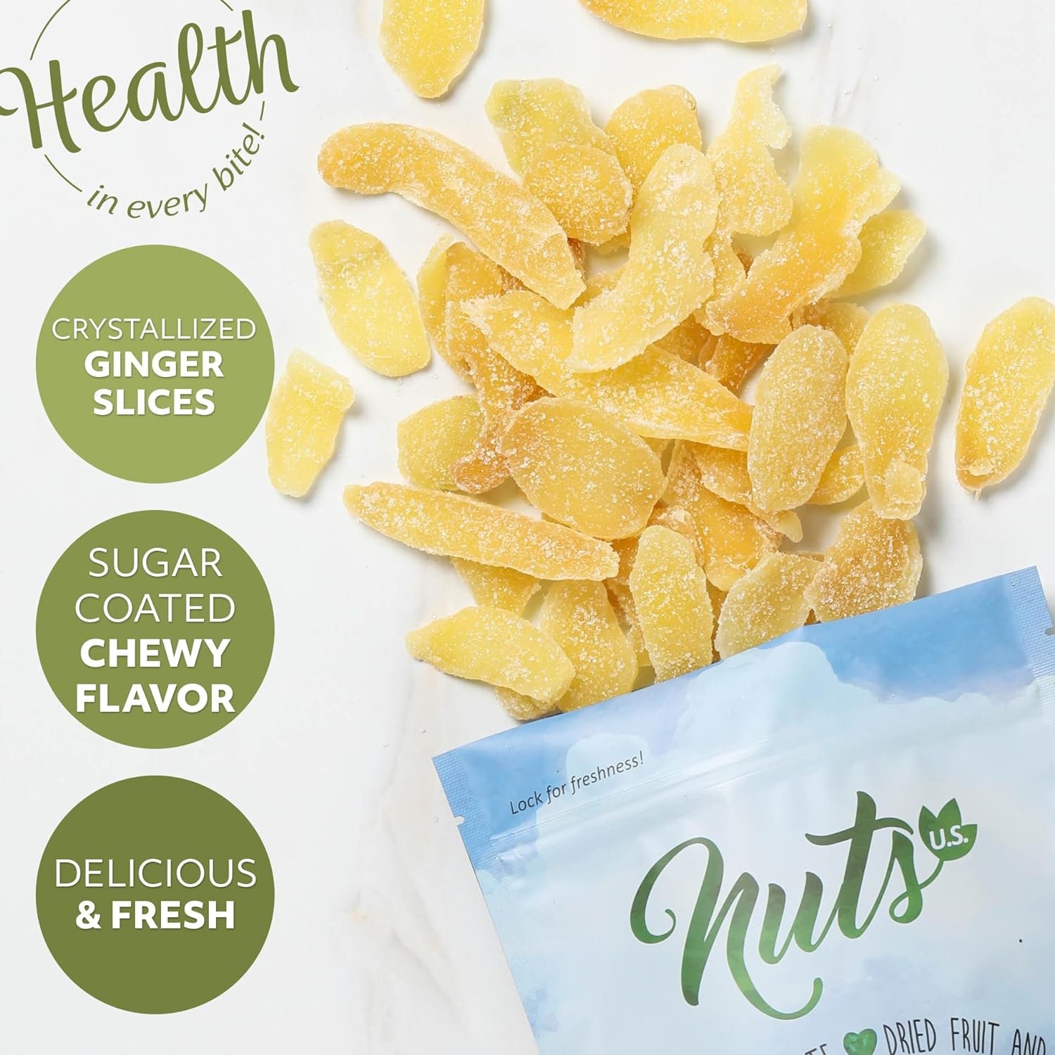 NUTS U.S. - Dried Crystallized Ginger Slices | Non GMO - No Artificial ...