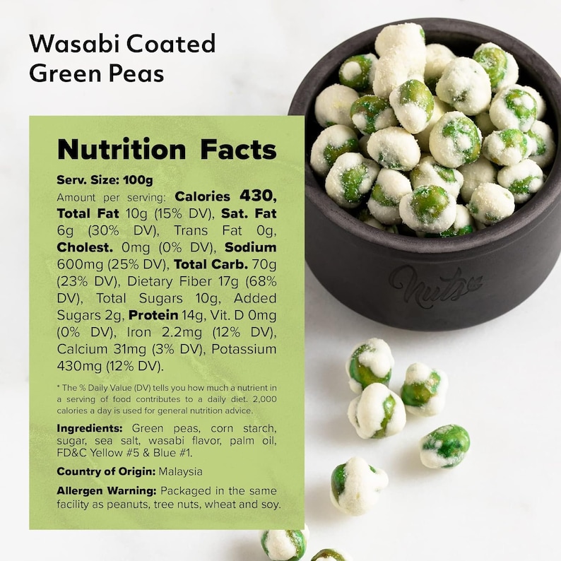 NUTS U.S. - Wasabi Coated Green Peas, Crunchy & Spicy - Etsy