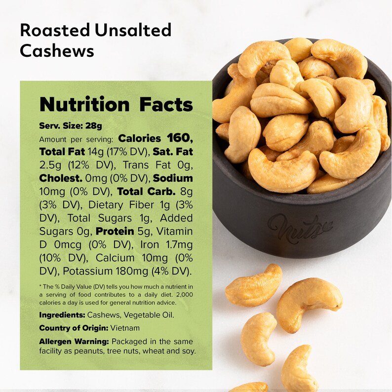 NUTS U.S. - Cashew | Roasted and Unsalted - Etsy