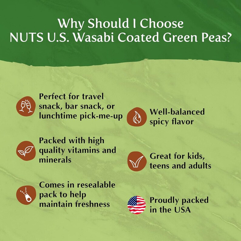 NUTS U.S. - Wasabi Coated Green Peas, Crunchy & Spicy - Etsy