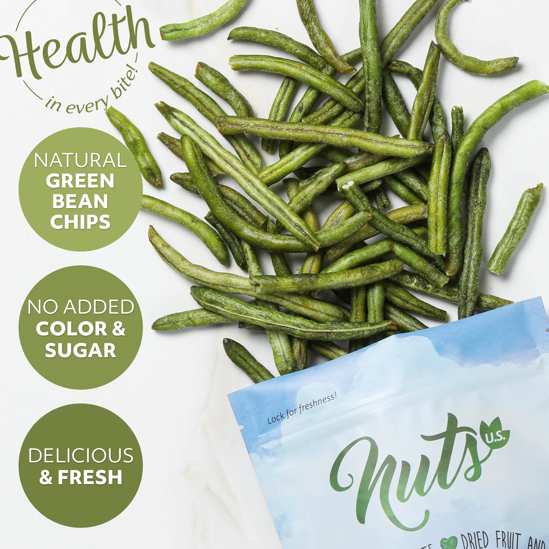 NUTS U.S. - Green Bean Chips, Sea-salted, Natural, Delicious and Fresh ...