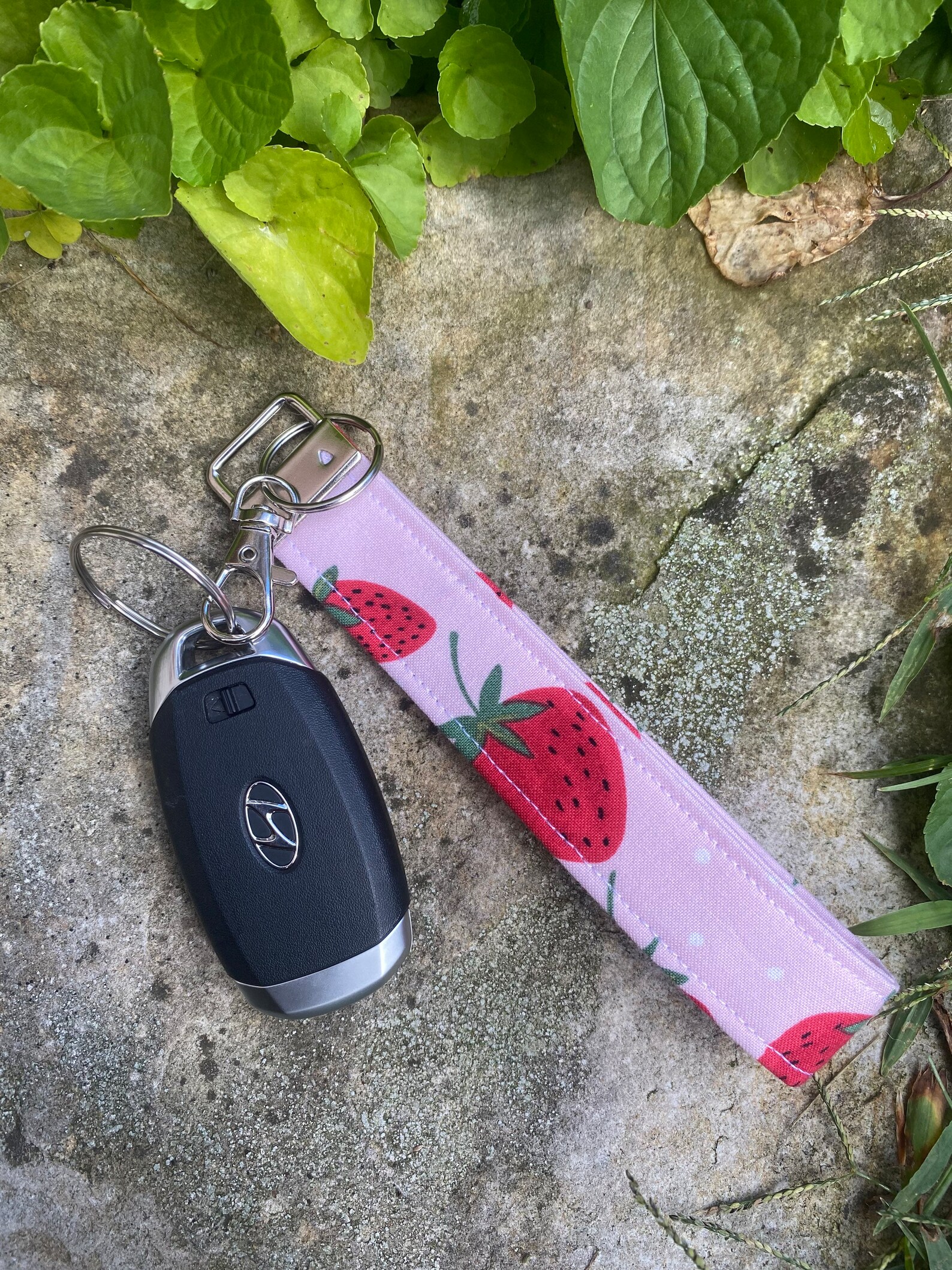Key Fob, Strawberry, Wristlet, Fabric Keychain, Strawberry Inspired ...