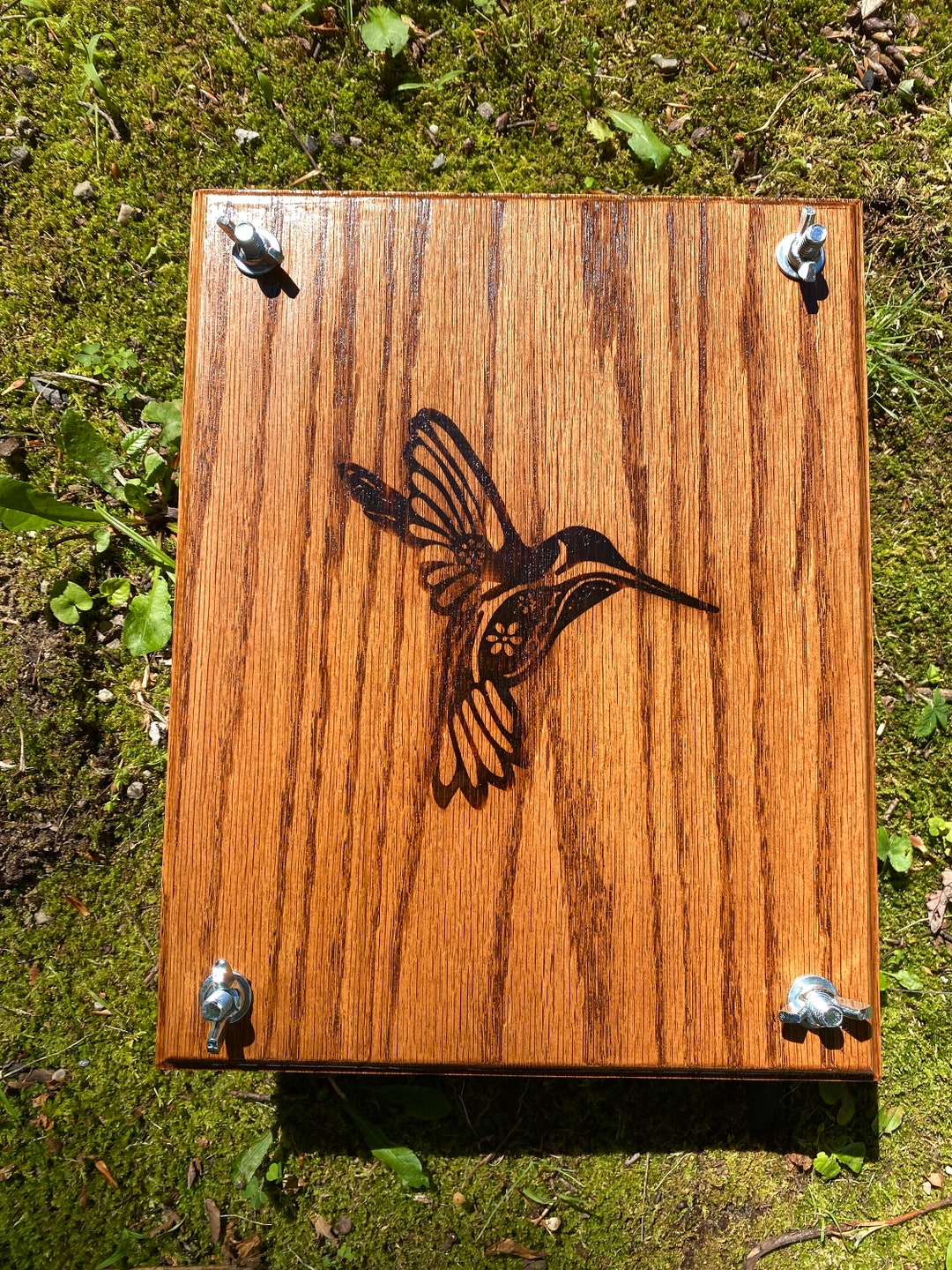 Flower Press- Hummingbird, Wood Burned Design, Heirloom, Oak Wood ...