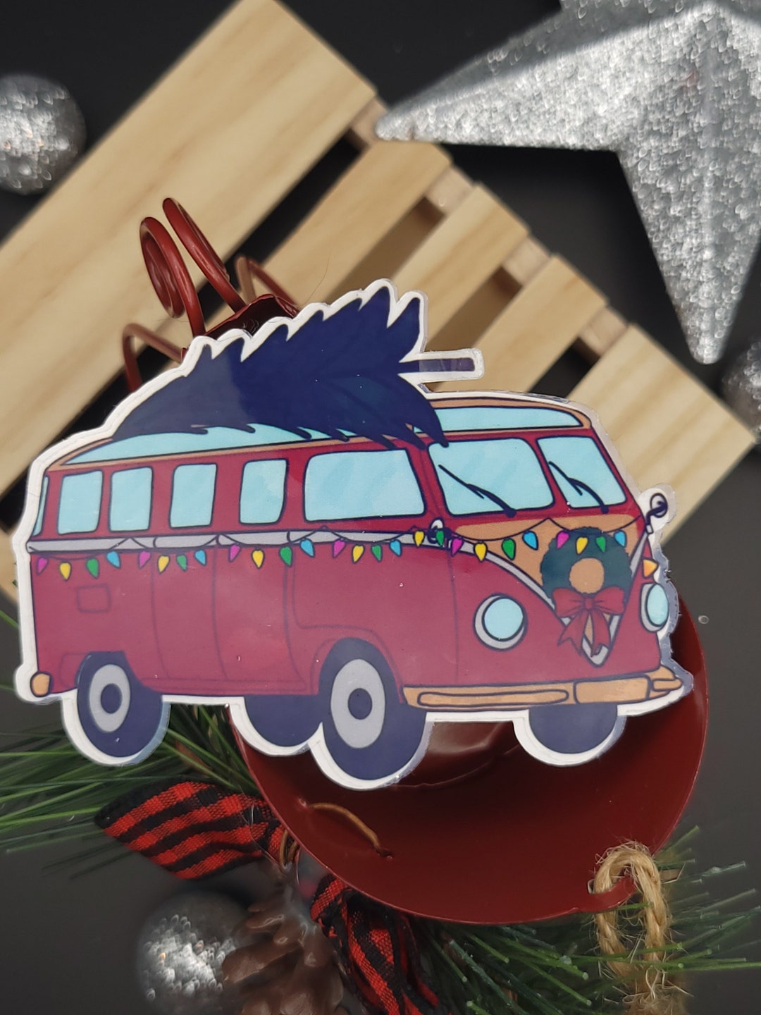 Clear Christmas Tree on Volkswagen Bus Red Bus Christmas - Etsy