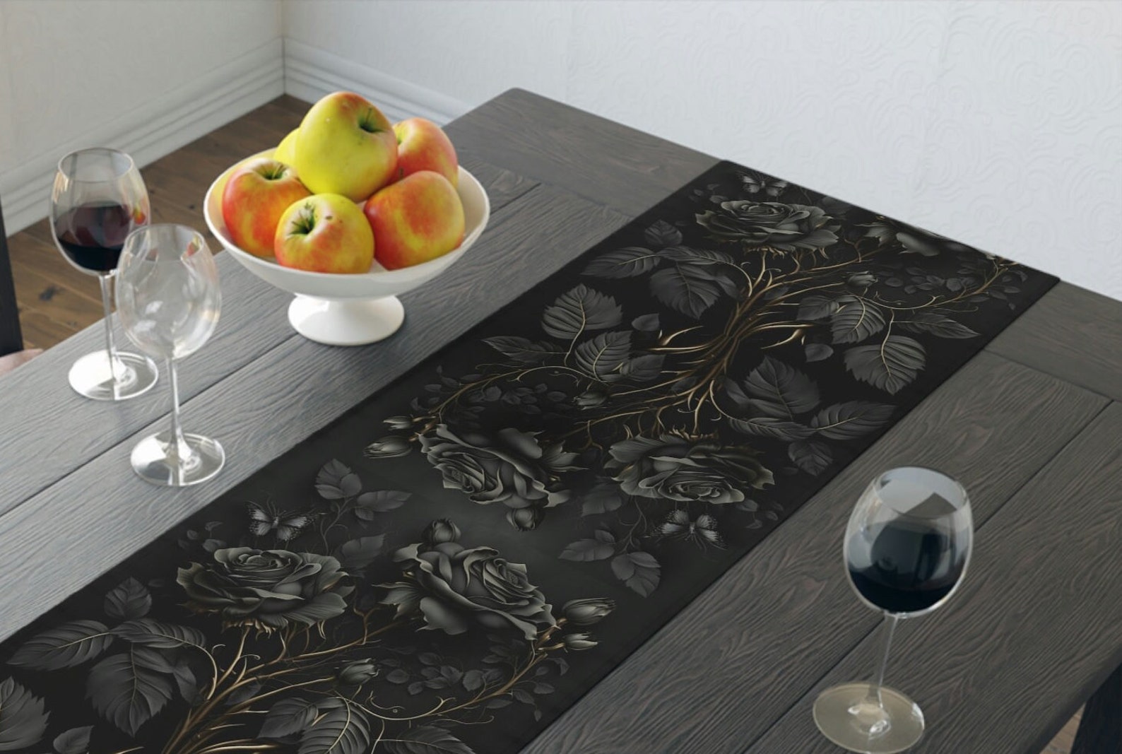 Table Runner Black Rose Pattern Home Interior Housewarming Gift for ...