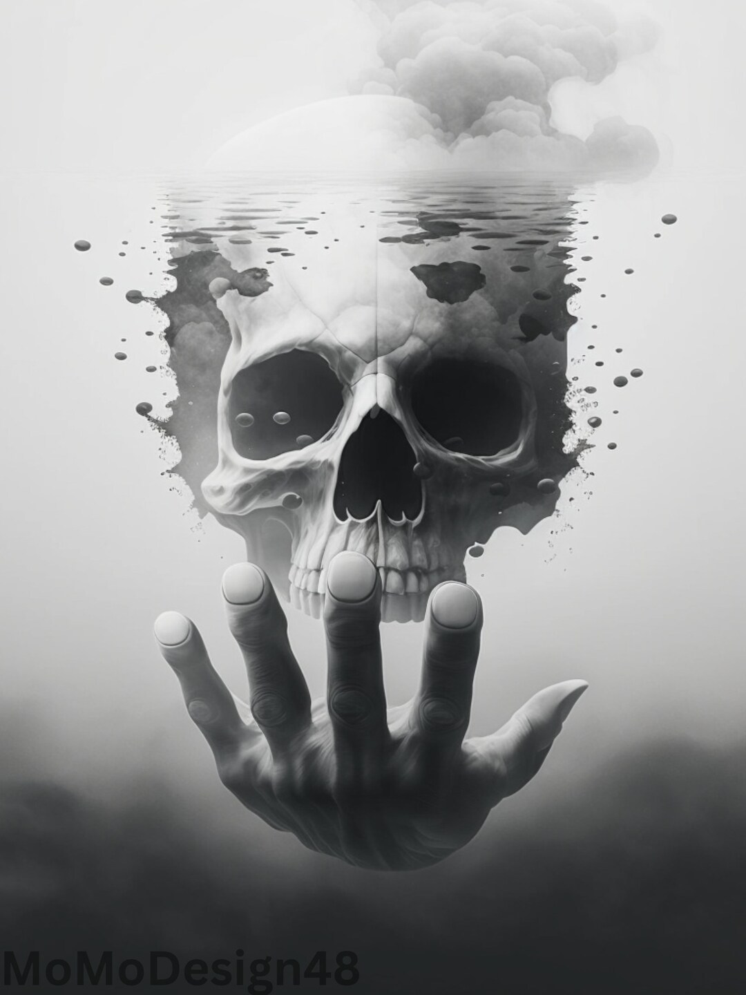 Skull Art Print Skull Hand Floating in the Mist Goth Art Horror Décor ...