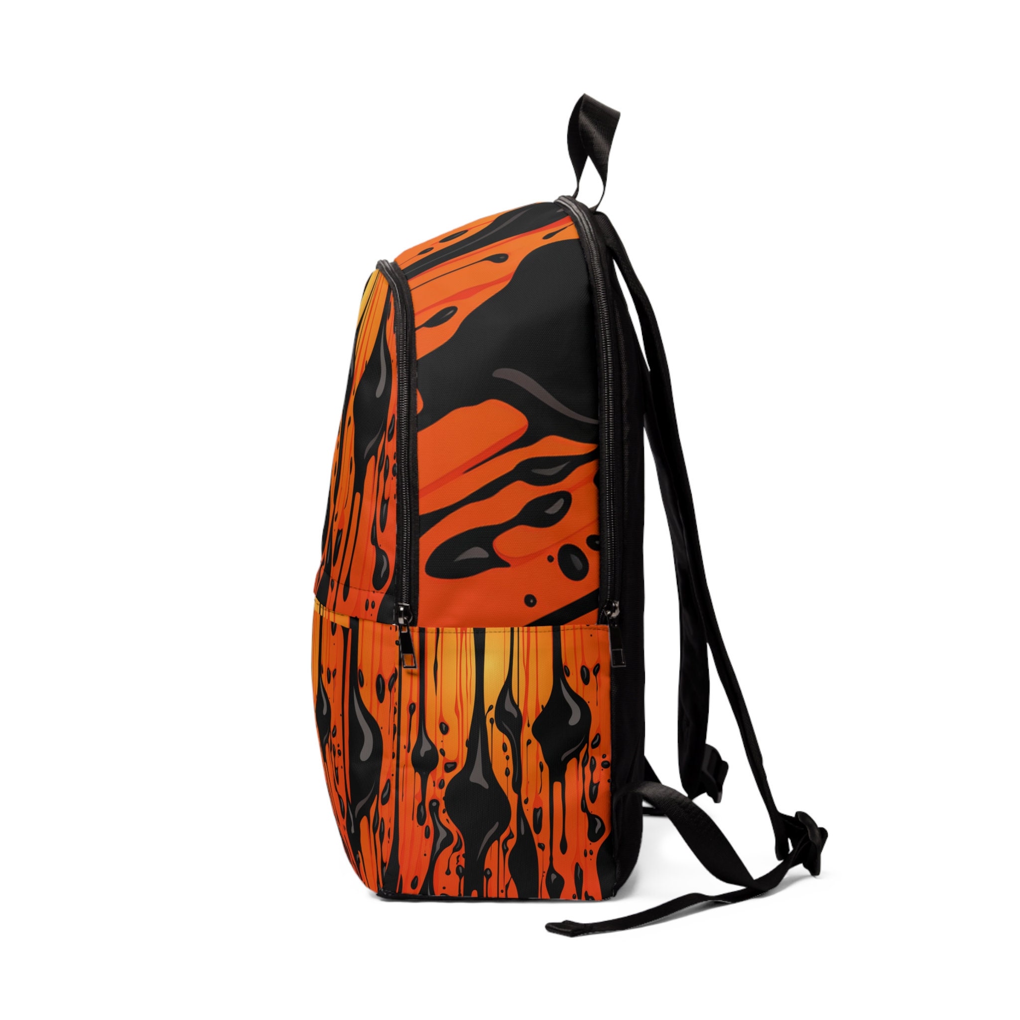 Orange and Black Drip Pattern Backpack Soft Nylon Lightweight ...