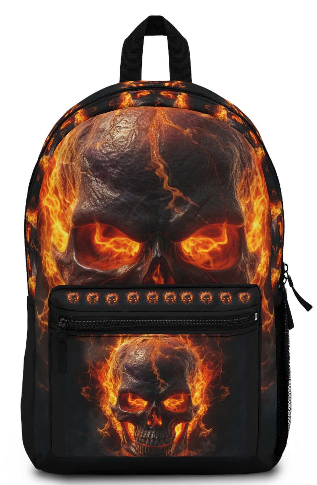Custom Backpack Flaming Skull Horror Halloween Design Back to School ...