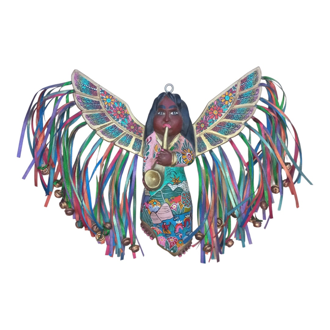 Wooden Angels Decorated With Popular Stories Typical of the Nahua ...