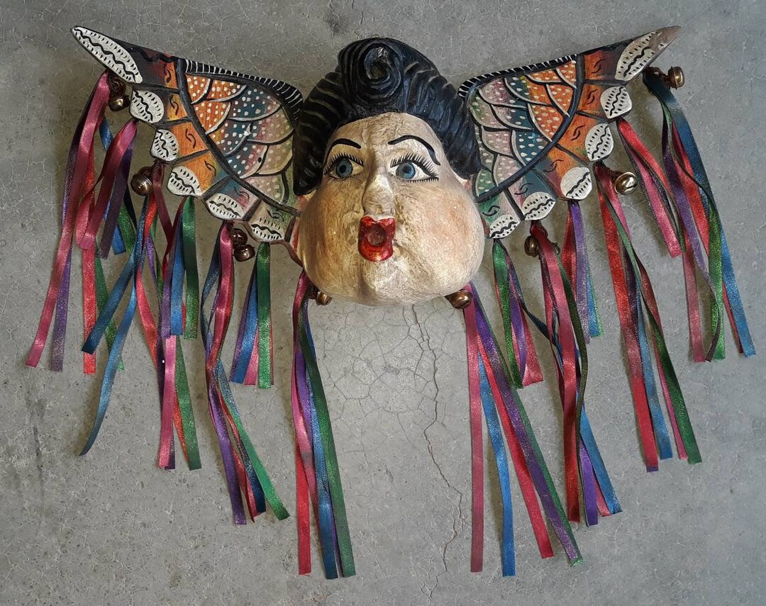 Vintage Wooden Mask. Angel Cachetón Vintage Blower. Mexican Folk Art ...