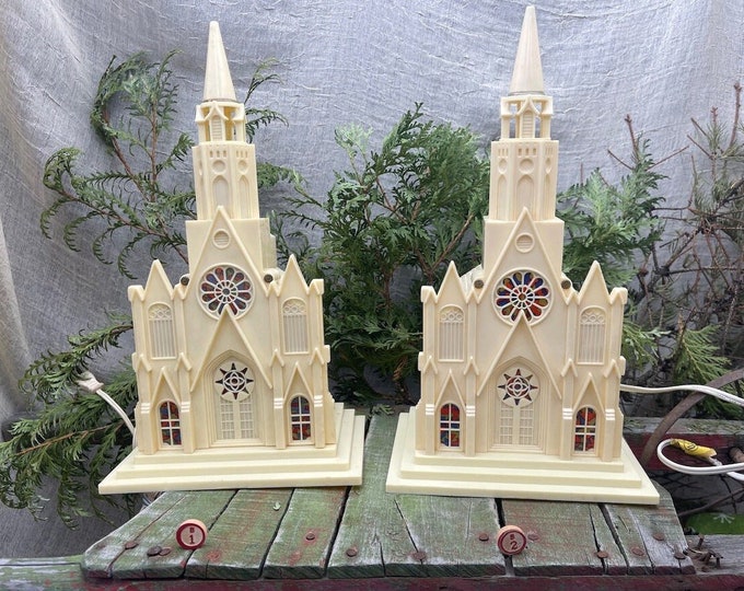 Vintage Light-up Cathedral / Church, Raylite, Wind-up Music Box Plays ...