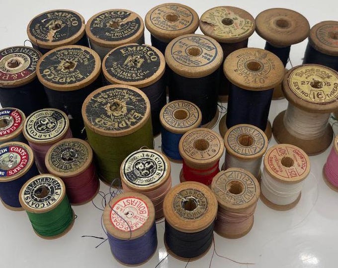 Antique Lot 29 Wooden Spools of Thread, Belding Corticelli, Empeco ...