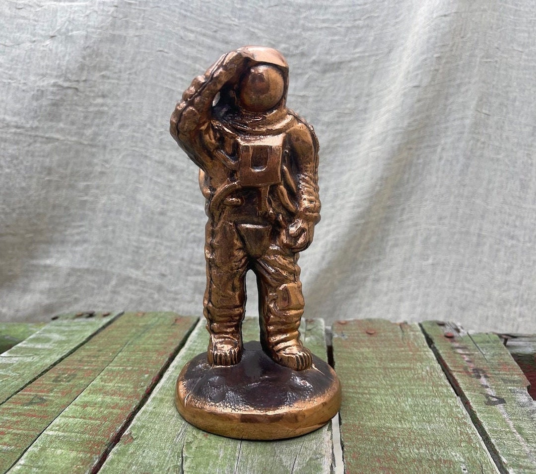 Vintage Copper Finish Metal Astronaut Statue Figurine, Space Suit ...