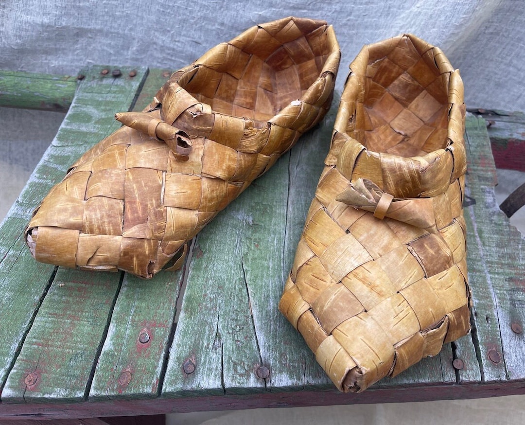 Antique Birch Bark Shoes, Woven Strip Finnish Shoes, Handmade, Brown ...