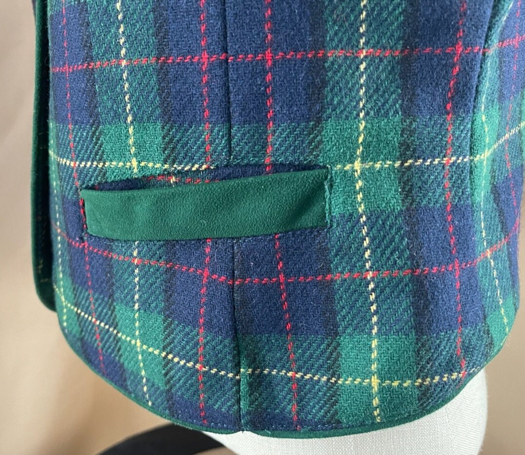 Vintage Green, Blue Plaid Vest, Lizsport, Wool-blend, Size 10 Petite ...