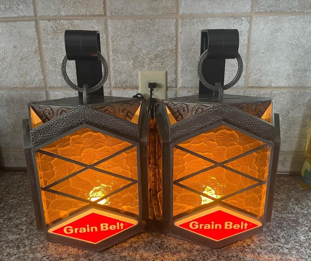 Vintage Pair Grain Belt Beer Amber Lanterns, New Old Stock, 1973, Red ...