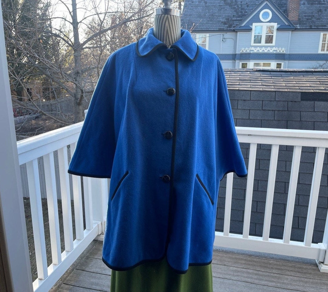 Vintage Royal Blue Wool Cape, Danica Model, Black Piping, Size XL ...