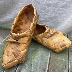 Antique Birch Bark Shoes, Woven Strip Finnish Shoes, Handmade, Brown ...