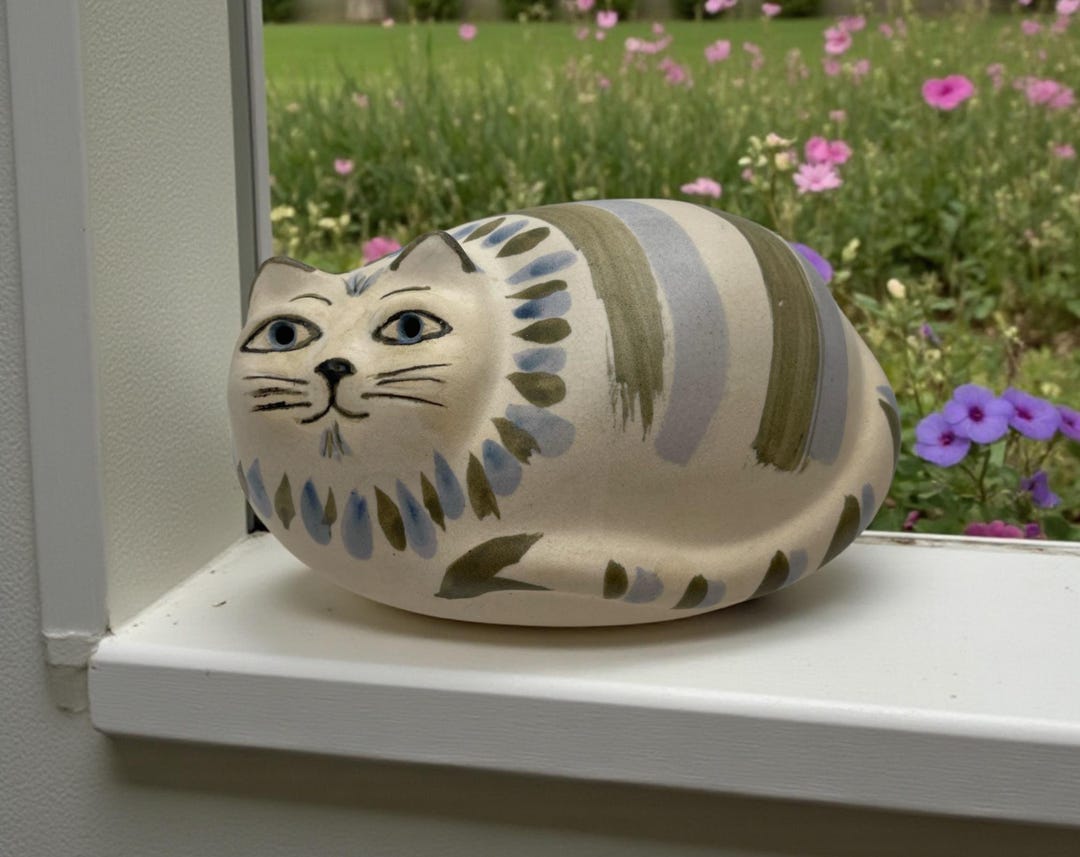 Vintage Handmade Fat Cat, Pottery, Signed Teca 1987, Stylized Design ...
