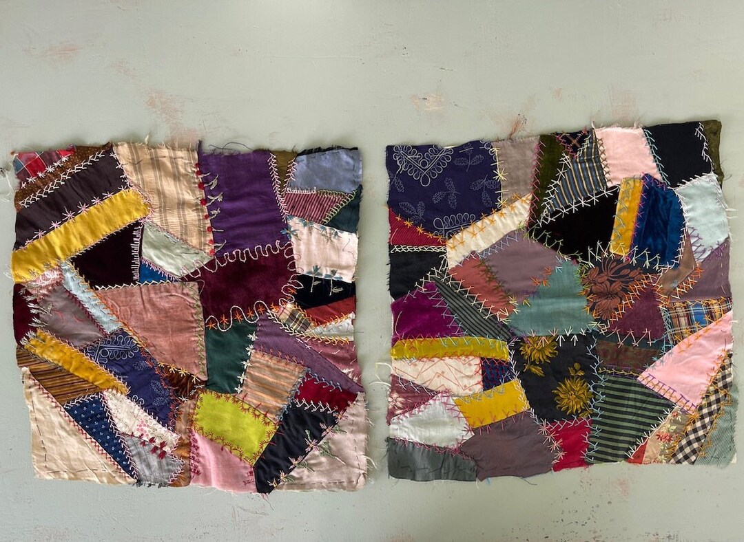 Antique Crazy Quilt Squares Lot, Bold & Colorful, Made in 1900 ...