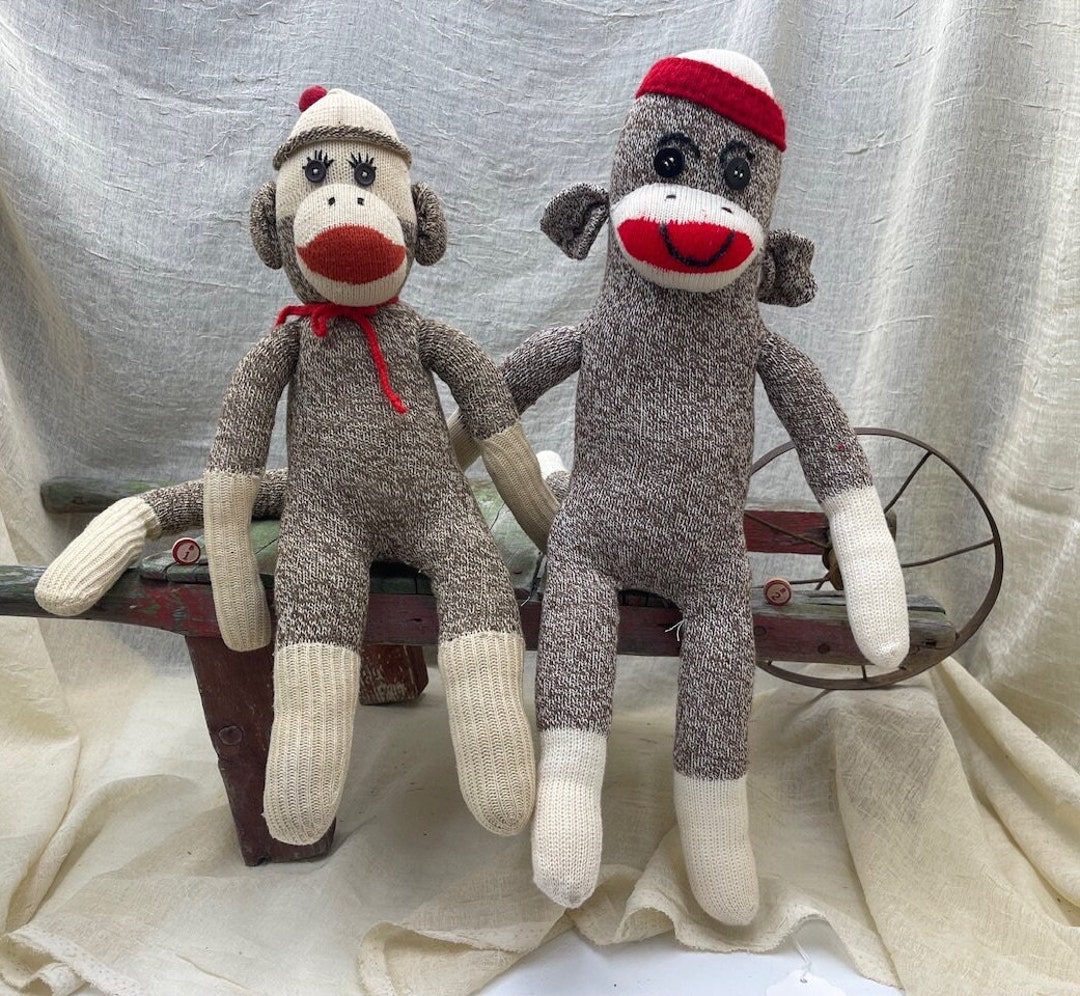 Vintage Handmade Sock Monkeys, Stuffed Sock Dolls, Cute Detailing ...