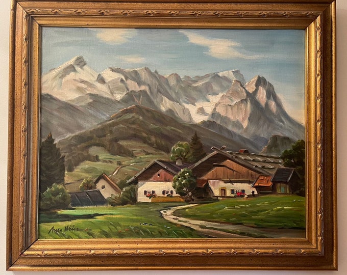 Original Oil Painting by Anso Weise, Austrian Chalet Mountain Scene ...