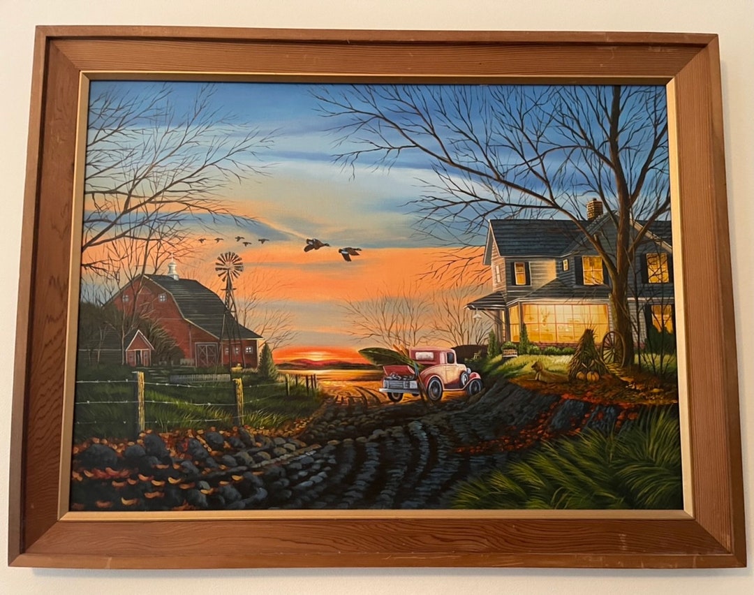 Original Painting, Ducks, Farmhouse, Sunset, Old Truck, Duck Boat ...