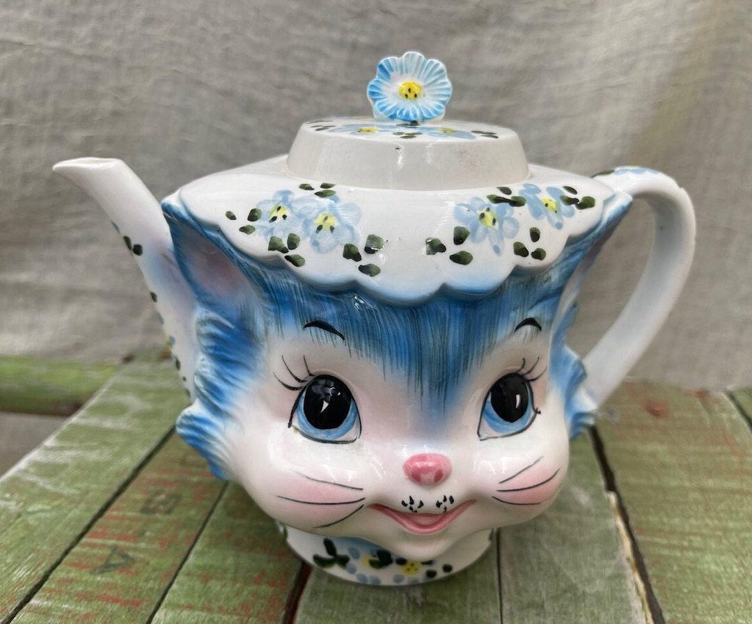Rare Lefton Miss Priss 1950s Tea Pot, #1516, Anthropomorphic, Blue Cat ...