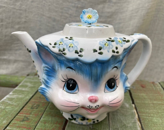 Rare Lefton Miss Priss 1950s Tea Pot, #1516, Anthropomorphic, Blue Cat ...