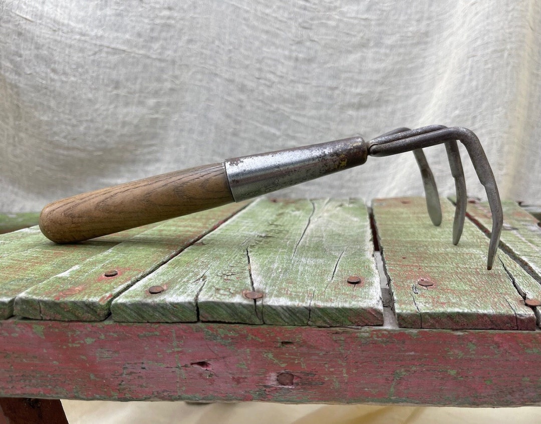 Antique Garden Hand Tool, Wood and Metal, Hand Claw Rake, Marked US ...