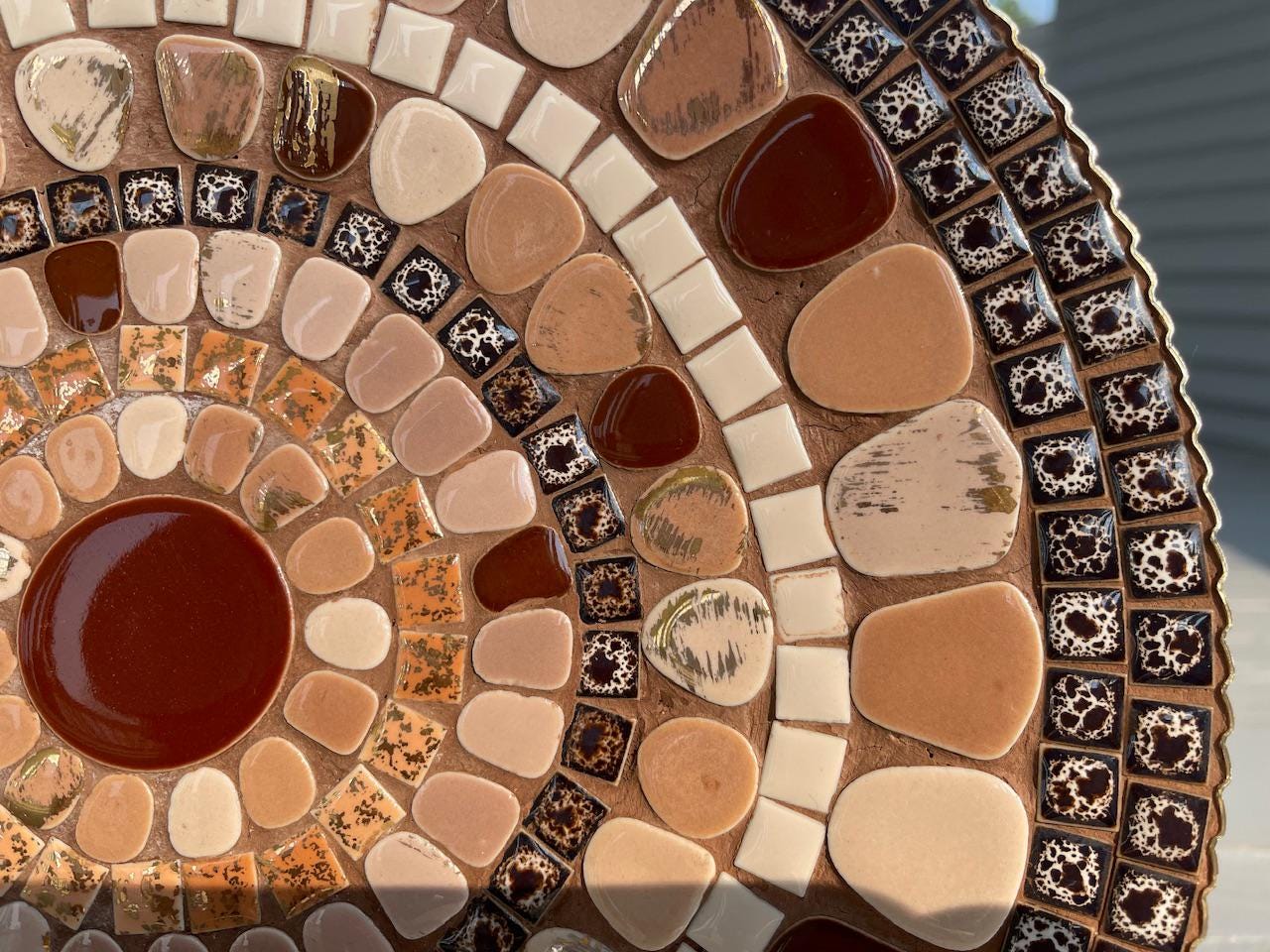 Vintage Mid Century Mosaic Tile Plate, Large 12”, Mauve, Brown, Tan ...