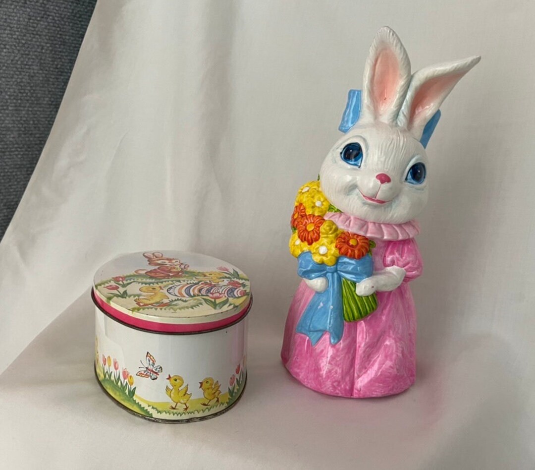 Vintage Lot Easter Bunny and Vintage Daher Easter Tin Candy Container ...