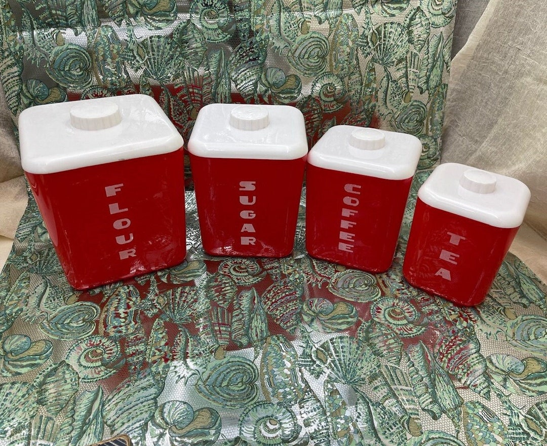 Vintage MCM Lustro Ware Canister Set, Red & White Plastic, Set of 4 ...