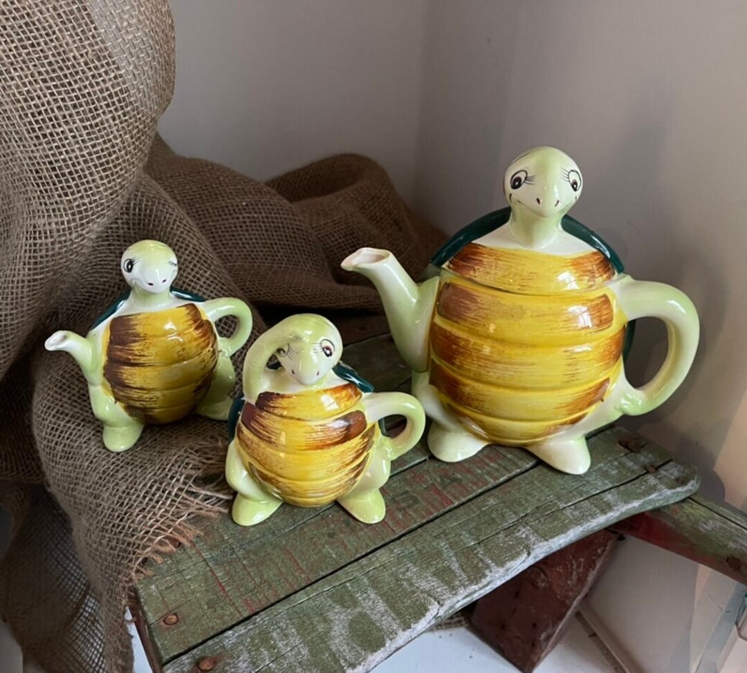 Vintage Swifty Turtle Teapot Creamer Sugar Enesco - Etsy