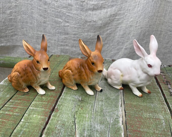 Vintage 1970s Lefton Rabbits Bunnies, Set of 3, Hand Painted, Lefton ...