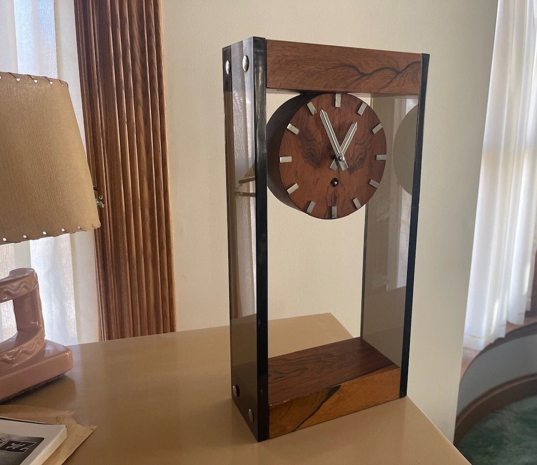 MCM Sligh Pendulum Clock, Wood and Lucite or Plexiglass, Key Wind ...