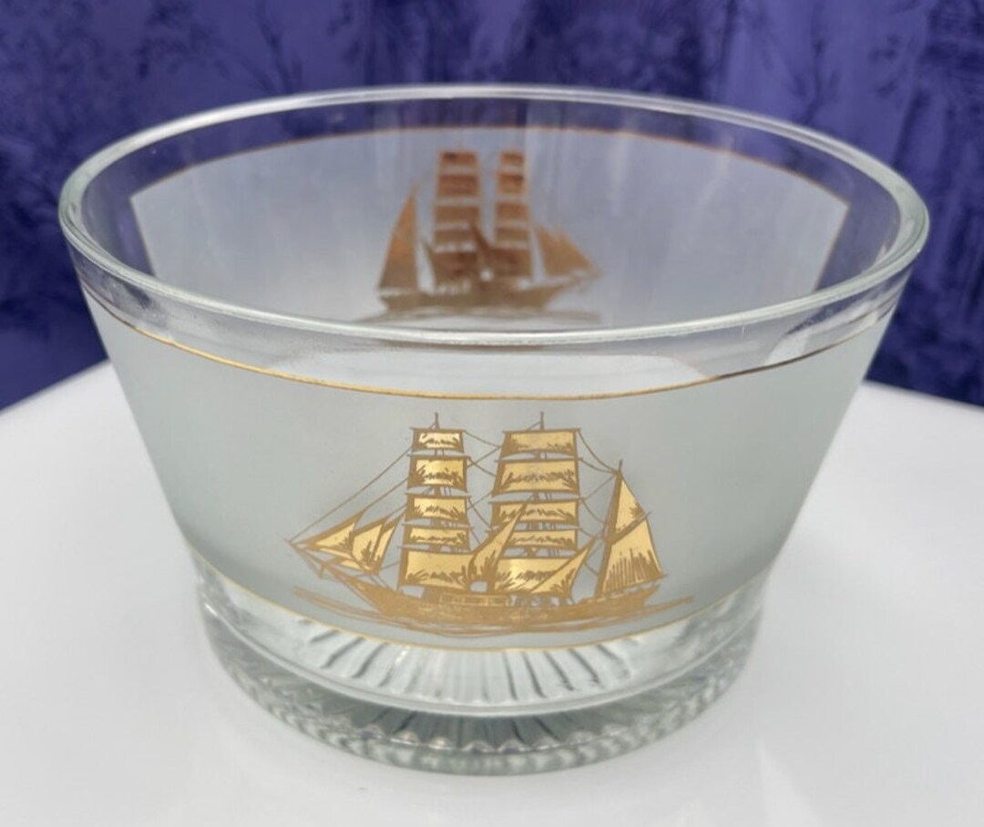 MCM Culver Glass Ice Bucket, Schooner, 22-karat Gold, Schooner Ship on ...