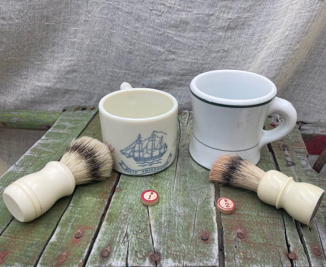Vintage Old Spice Shaving Mug and Brush, Clipper Ship, Horse Hair Brush ...
